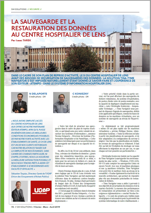 La sauvegarde et la restauration des données au Centre Hospitalier de Lens